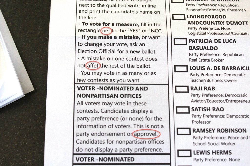 Shasta’s ballot and Voter Information Guide contain numerous typos, at ...
